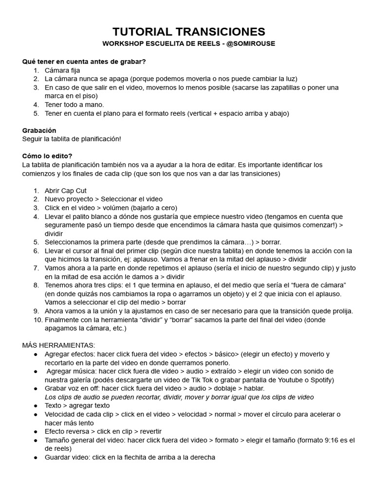 TUTORIAL TRANSICIONES (2) - Escuelita de Reels | PDF