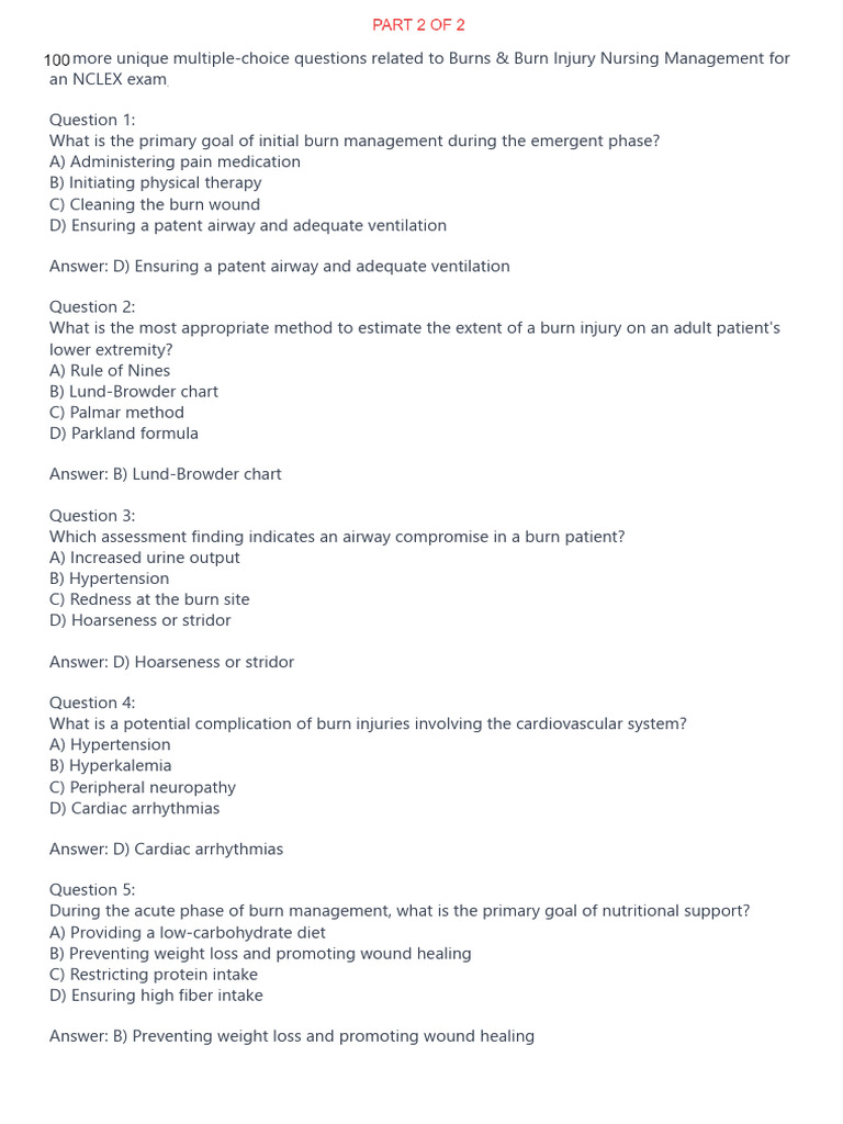Nursing Care Burns 100 Mcq | PDF
