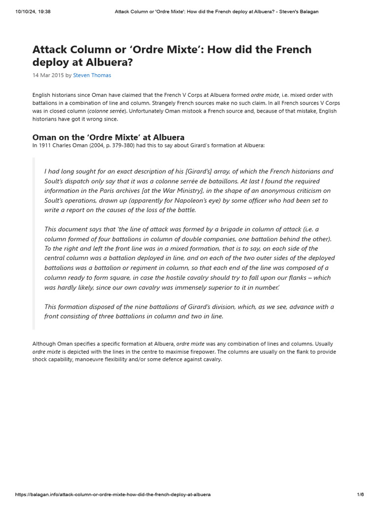 Attack Column or 'Ordre Mixte' - How Did The French Deploy at Albuera ...