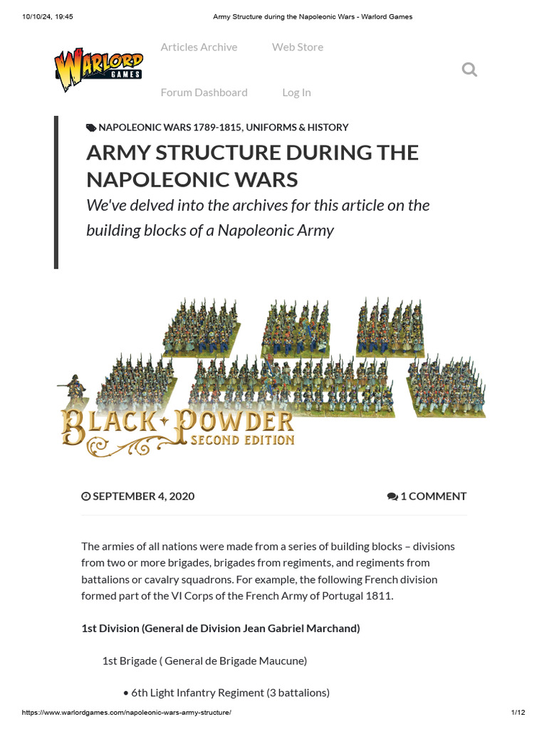 Army Structure During The Napoleonic Wars - Warlord Games | PDF