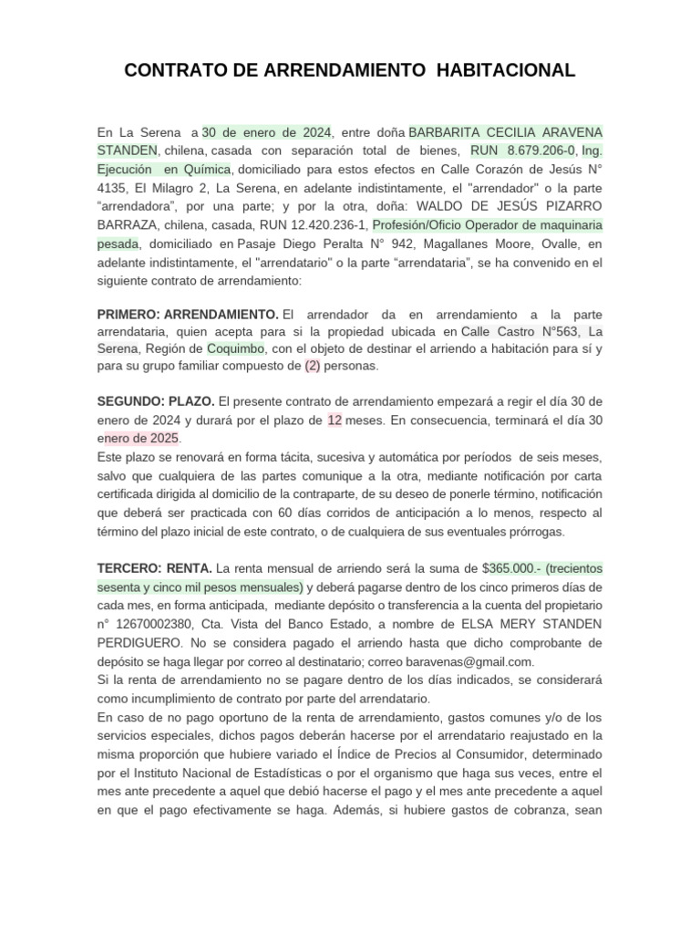CONTRATO DE ARRENDAMIENTO (Sin Codeudor Solidario) | PDF