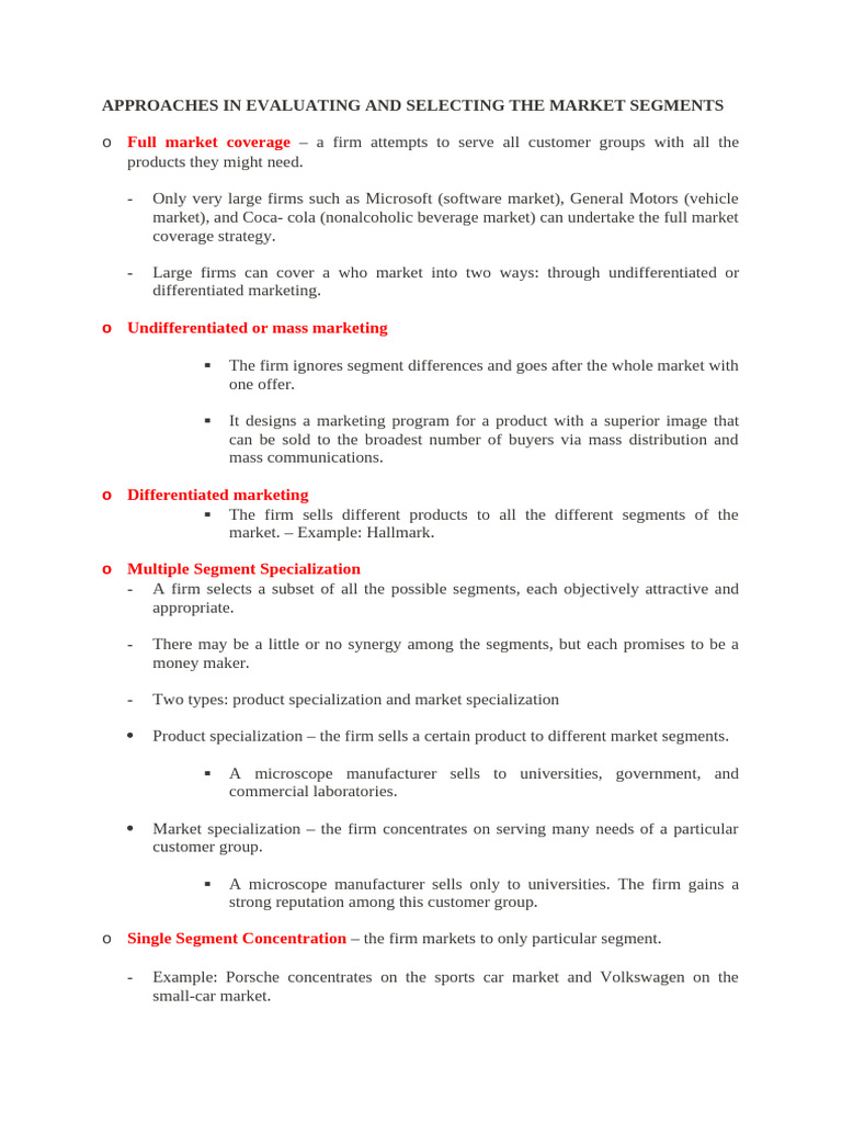 Approaches in Selecting Segments | PDF
