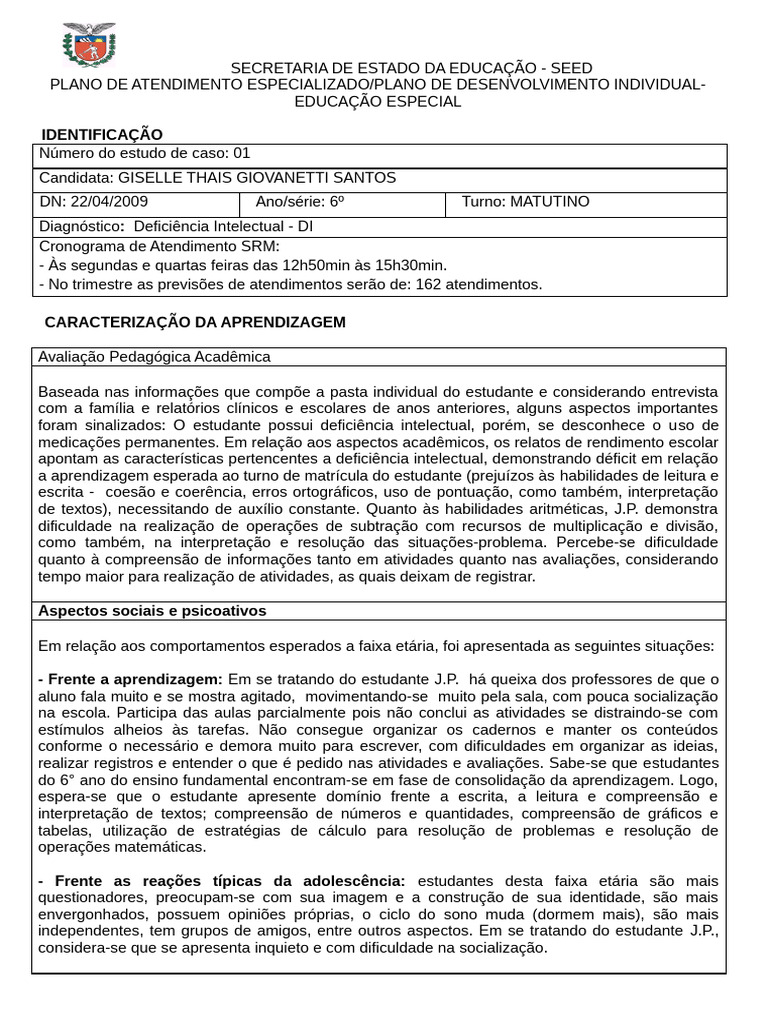 Pdi Educação Especial Pss | PDF