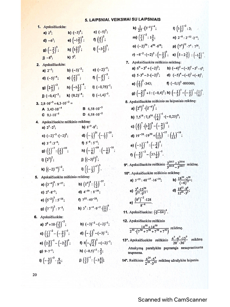 Laipsniai. Veiksmai Su Laipsniais | PDF