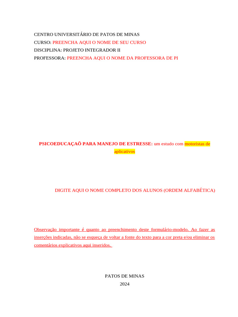 Arquivo Modelo - Projeto PI | PDF