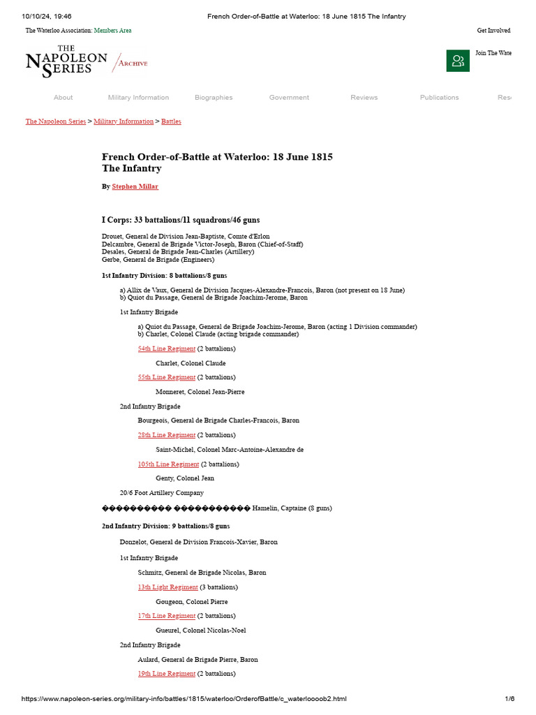 French Order-of-Battle at Waterloo - 18 June 1815 The Infantry | PDF