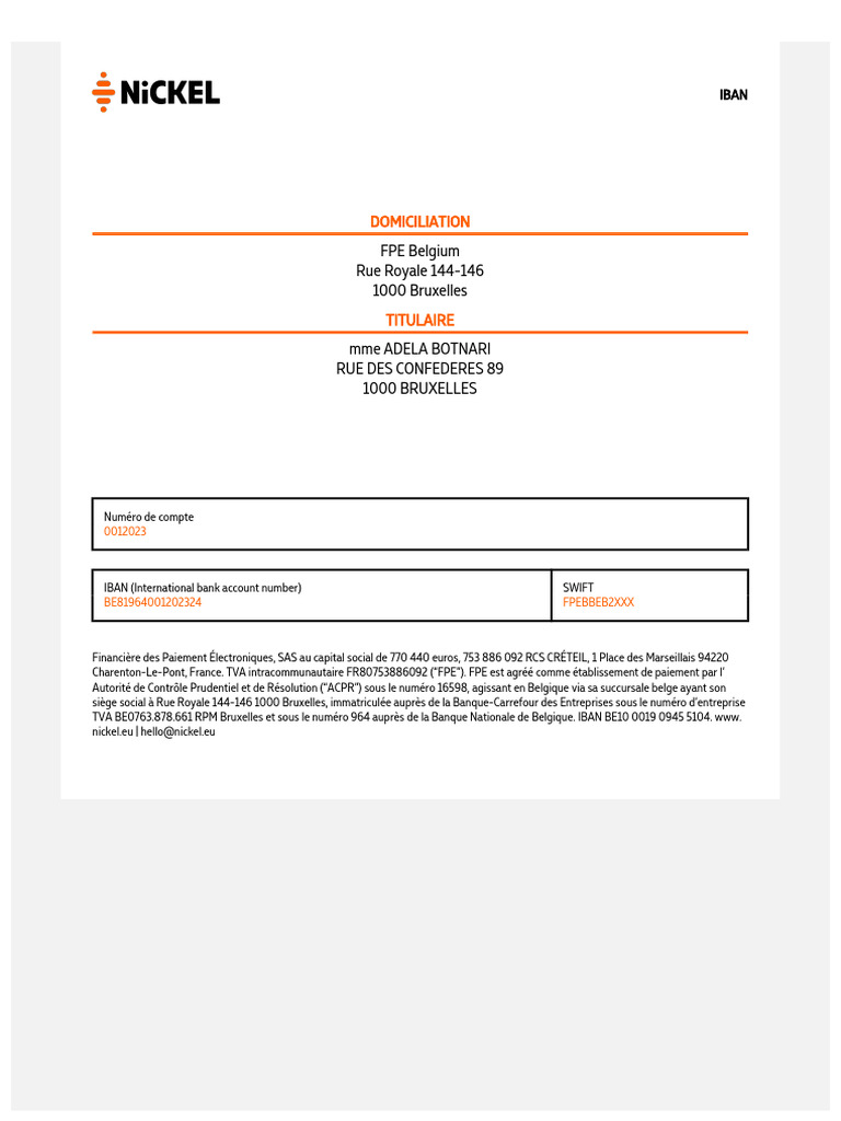 IBAN Nickel ADELA BOTNARI | PDF