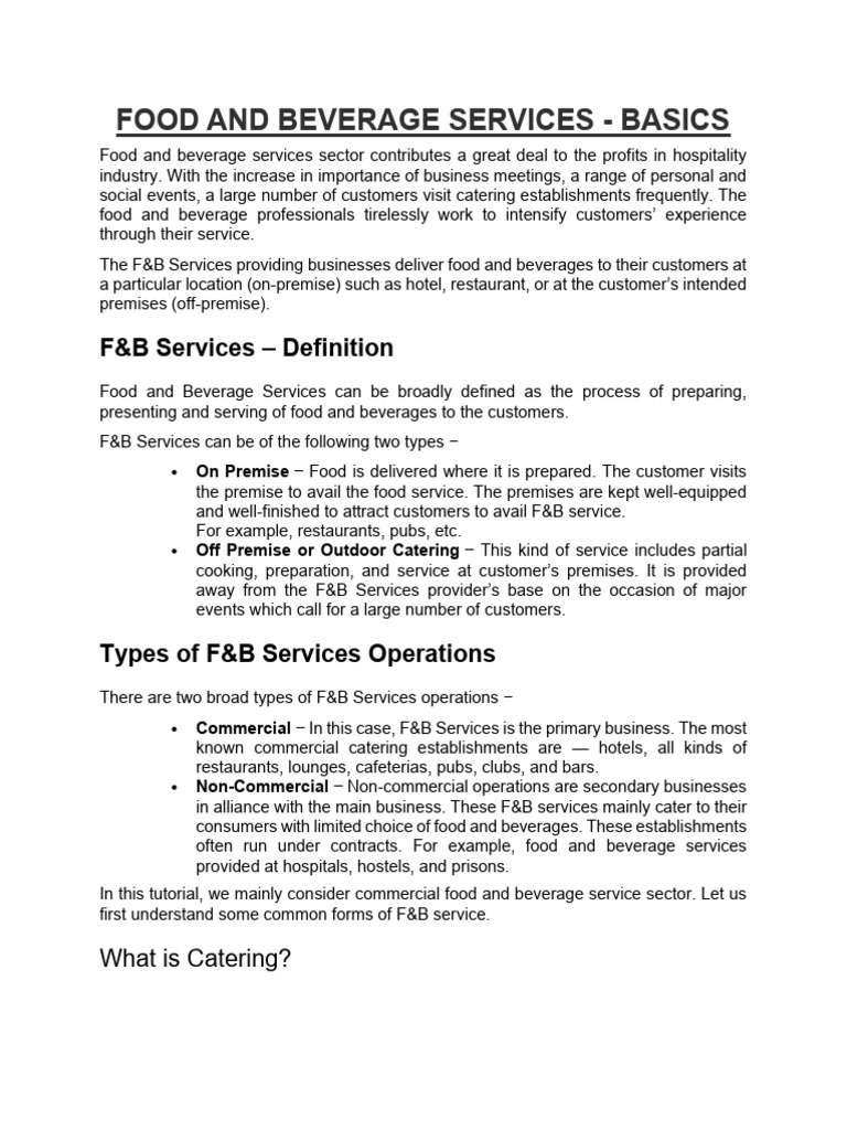 F and B Services Notes | PDF