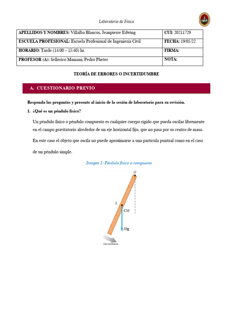 Guia 5 - Péndulo Físico (Práctica) | PDF