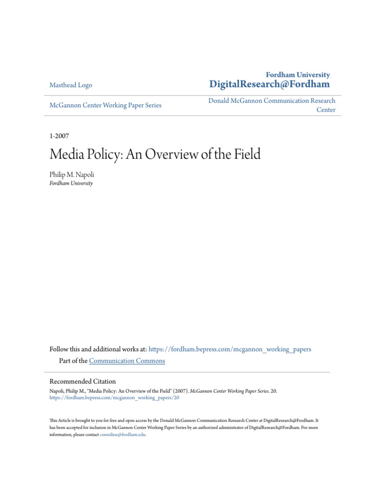 Media Policy An Overview of The Field | PDF