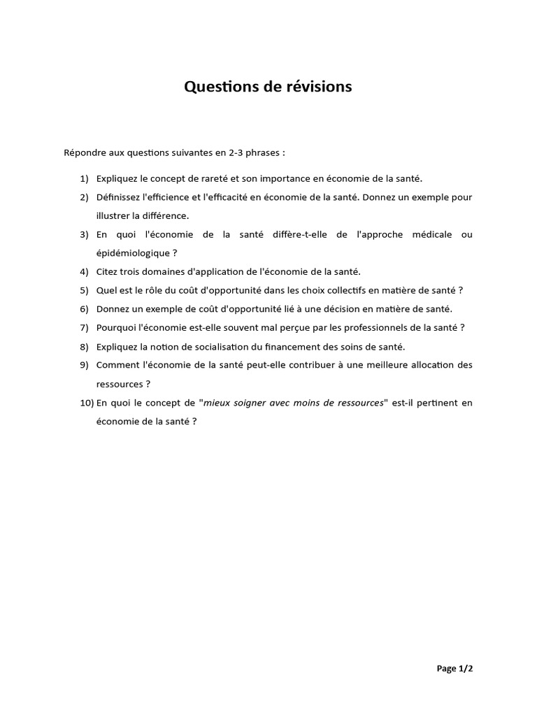 Questions de Révision Avec Corrigé | PDF