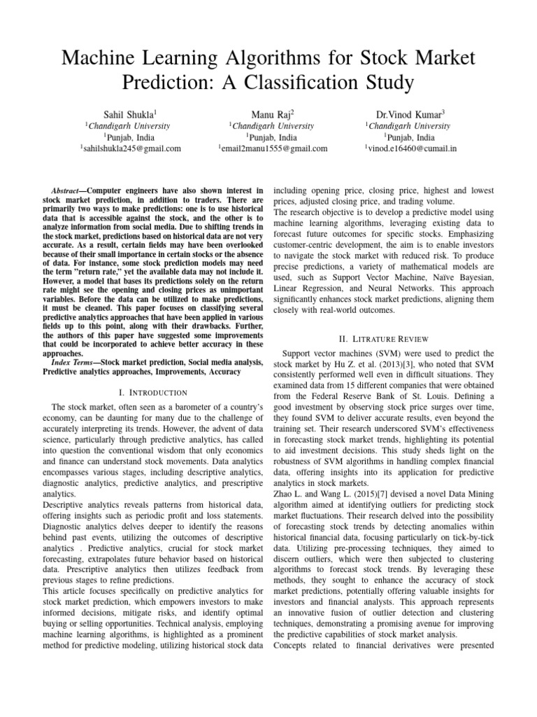 Machine Learning Algorithms For Stock Market Prediction A ...