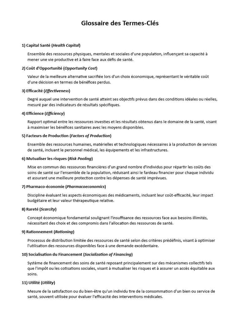 Glossaire Des Termes Clés Cours 1 | PDF