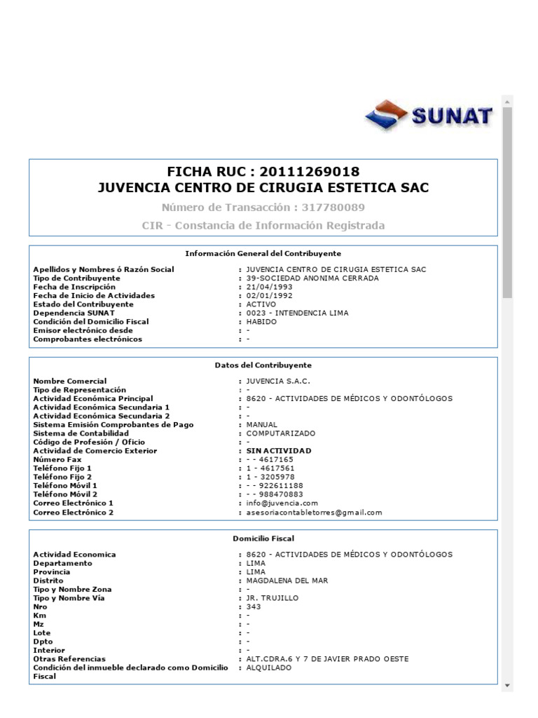 Ficha Ruc Clinica | PDF
