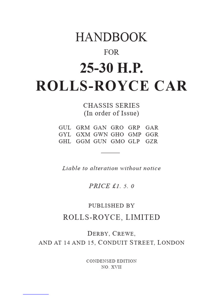 Rolls-Royce 25-30 H.P Handbook | PDF