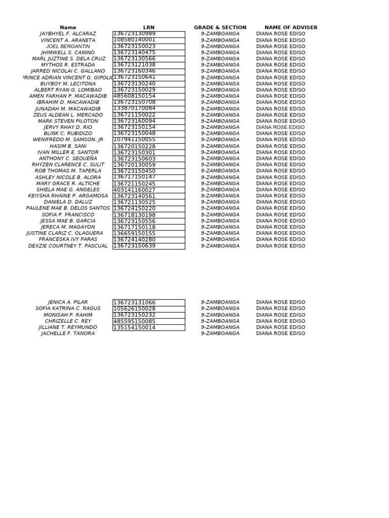 Id Info Grade Section | PDF