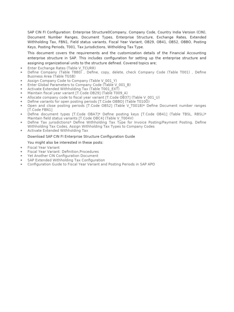 SAP CIN FI Configuration | PDF