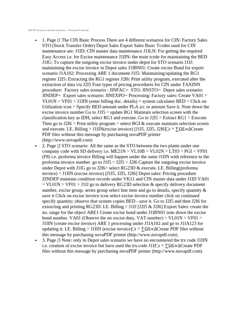 SAP SD Cin Process and Their Procedure | PDF