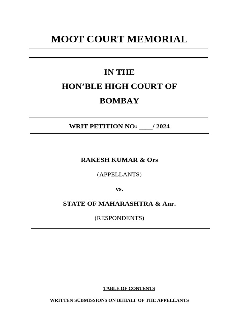 cIVIL Moot Case Memorial PETITIONER | PDF | Welfare | Law