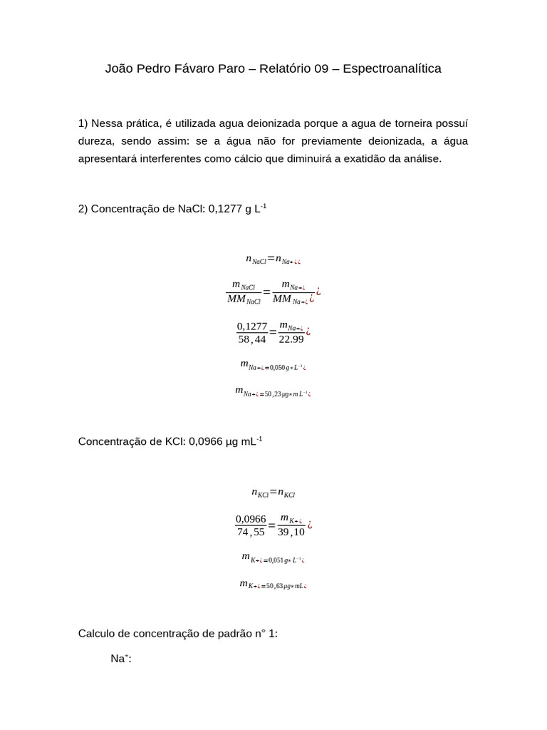 João Pedro Fávaro Paro - Relatório 09 - Espectroanalítica | PDF