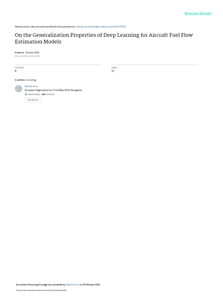 On The Generalization Properties of Deep Learning For Aircraft Fuel Flow Regression Models | PDF