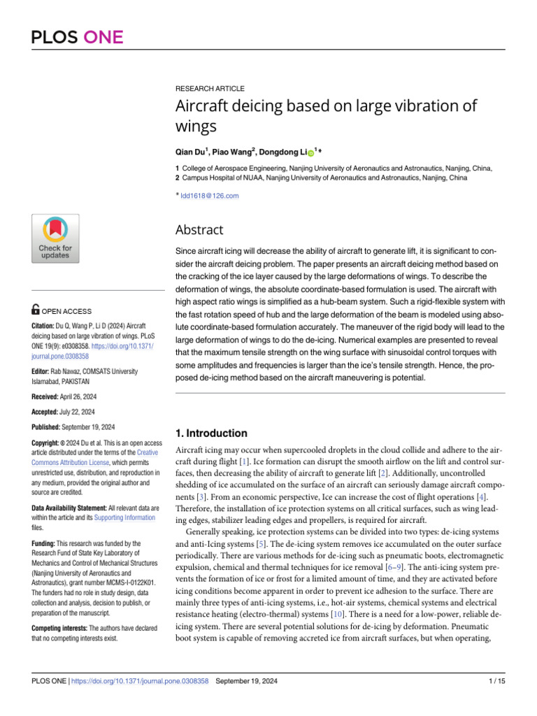 Aircraft Deicing Based On Large Vibration of Wings | PDF