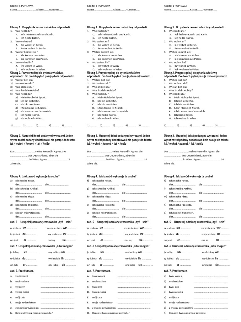 Kapitel 1 POPRAWA Deutschtour Fit Klasa 7 | PDF
