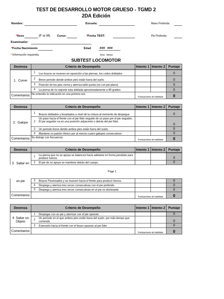 Prueba TGMD2 - Original | PDF