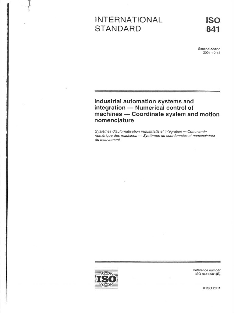 ISO 841 - Numerical Control of Machines - Coordinate System and Motion ...