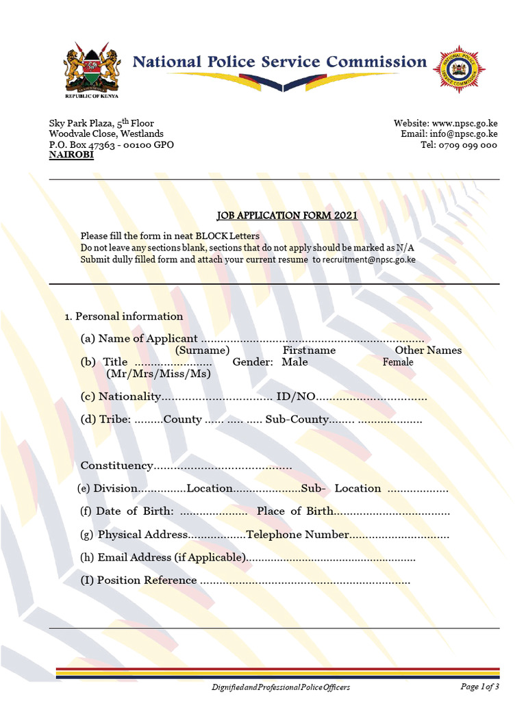 NPSC Job Application Form - 2021-c | PDF