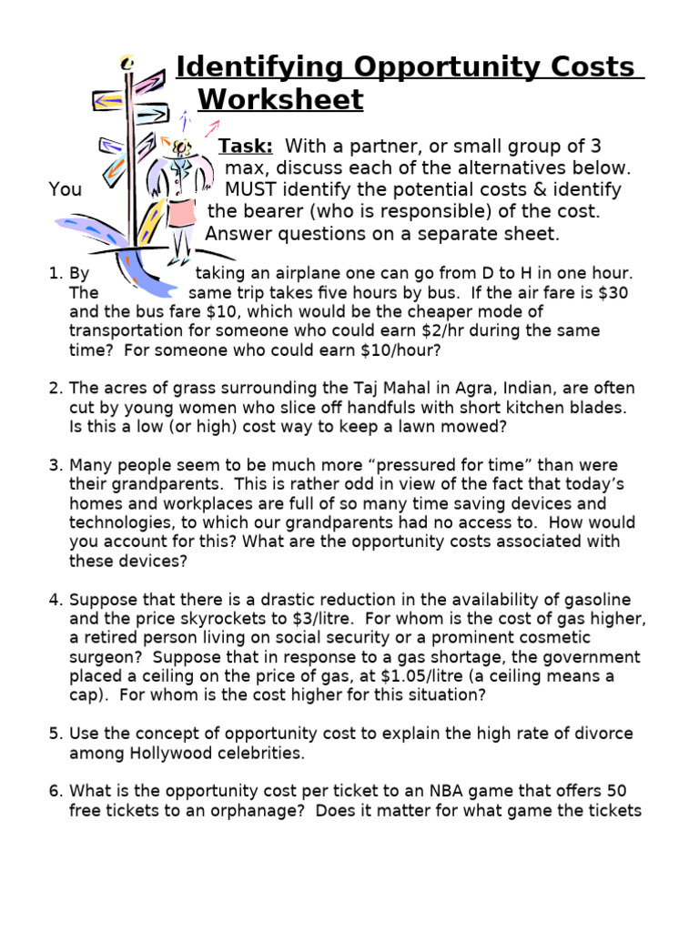 Opportunity Costs Worksheet | PDF