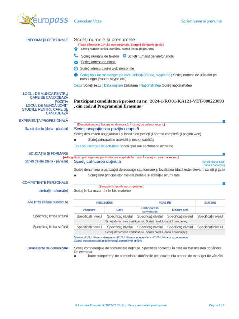 Model Curriculum Vitae Europass | PDF