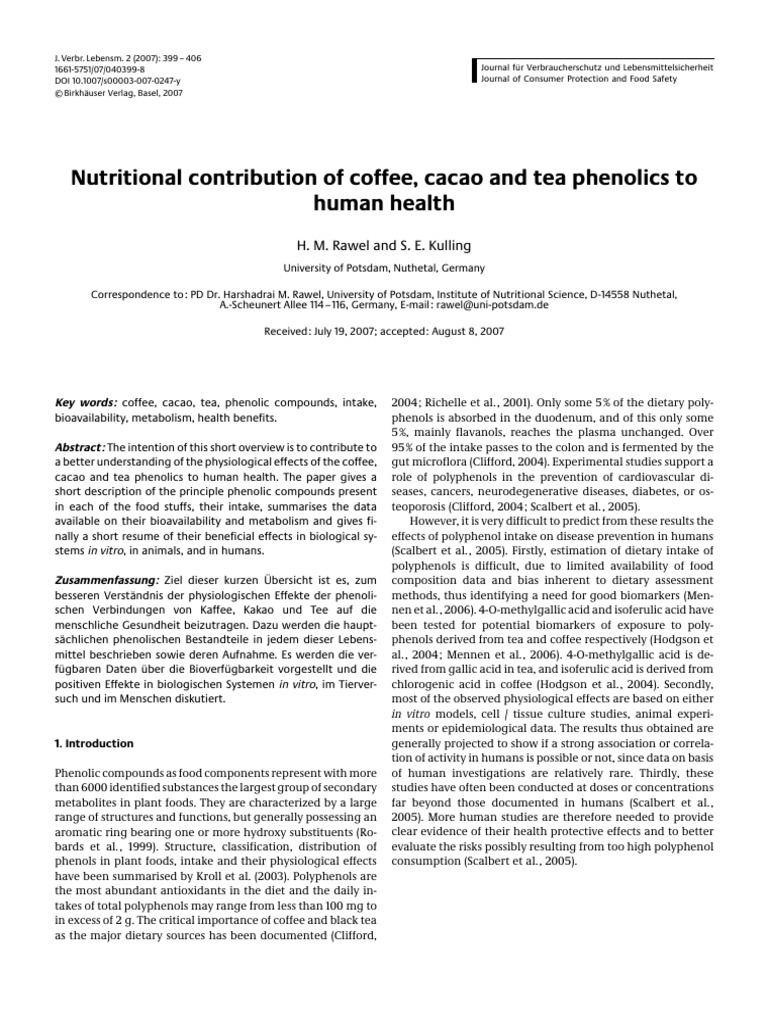 Nutritional Contribution of Coffee, Cacao and Tea Phenolics To Human ...