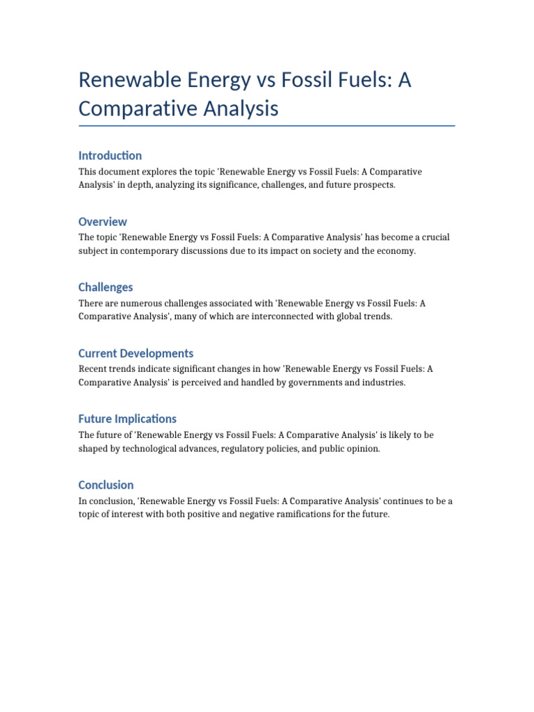Renewable Energy Vs Fossil Fuels A Comparative Analysis | PDF