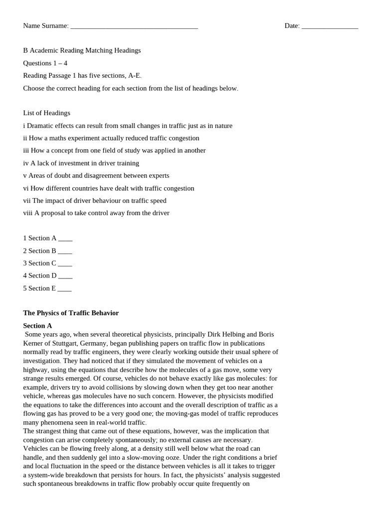 Matching Headings Exam | PDF