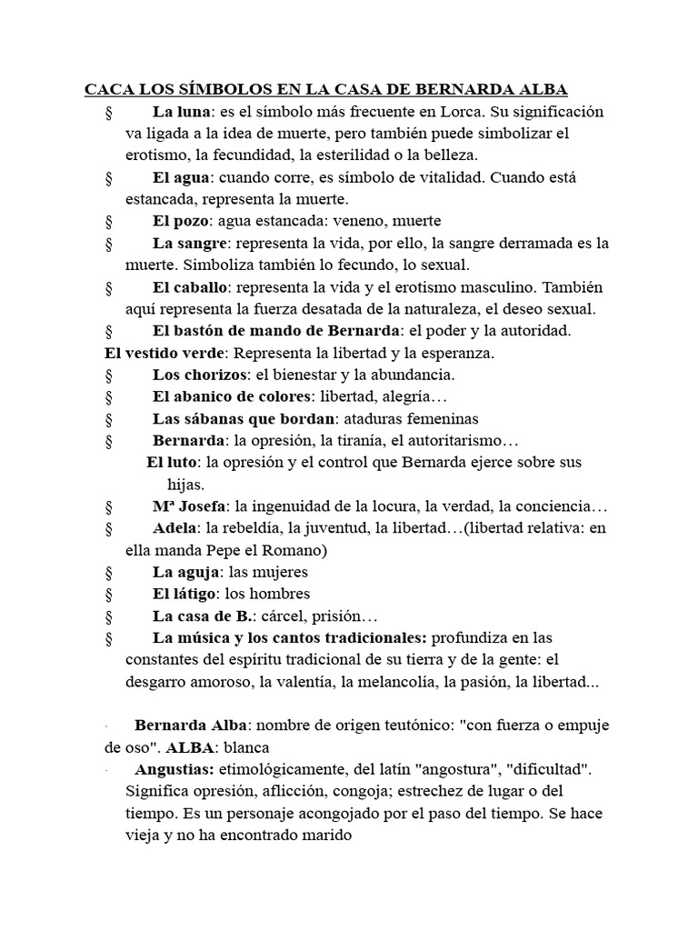 Los Símbolos en La Casa de Bernarda Alba | PDF | España | Federico ...