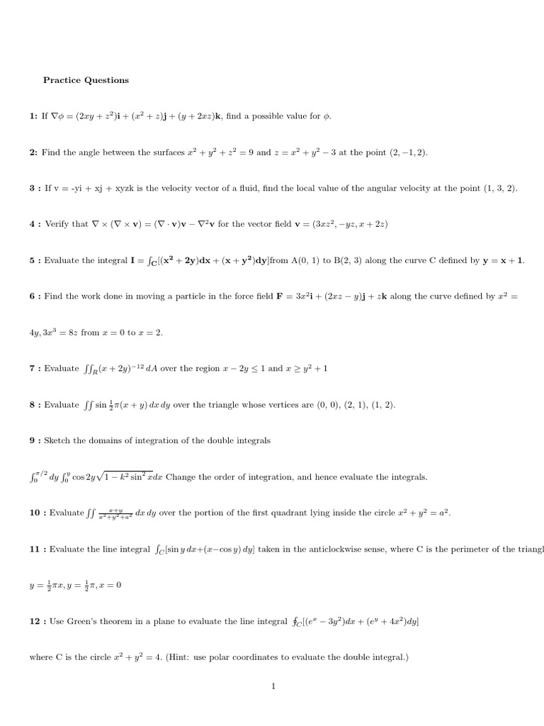 Vector Calculus Questions (3) | PDF
