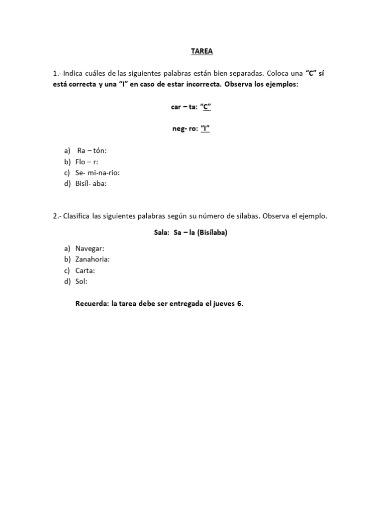 Tarea La Sílaba 4-10 | PDF