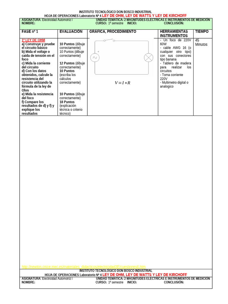 Apaza Quispe Gabriel Wilmer - Laboratorio Nº 4.5 Ley de Ohm, Watts y ...