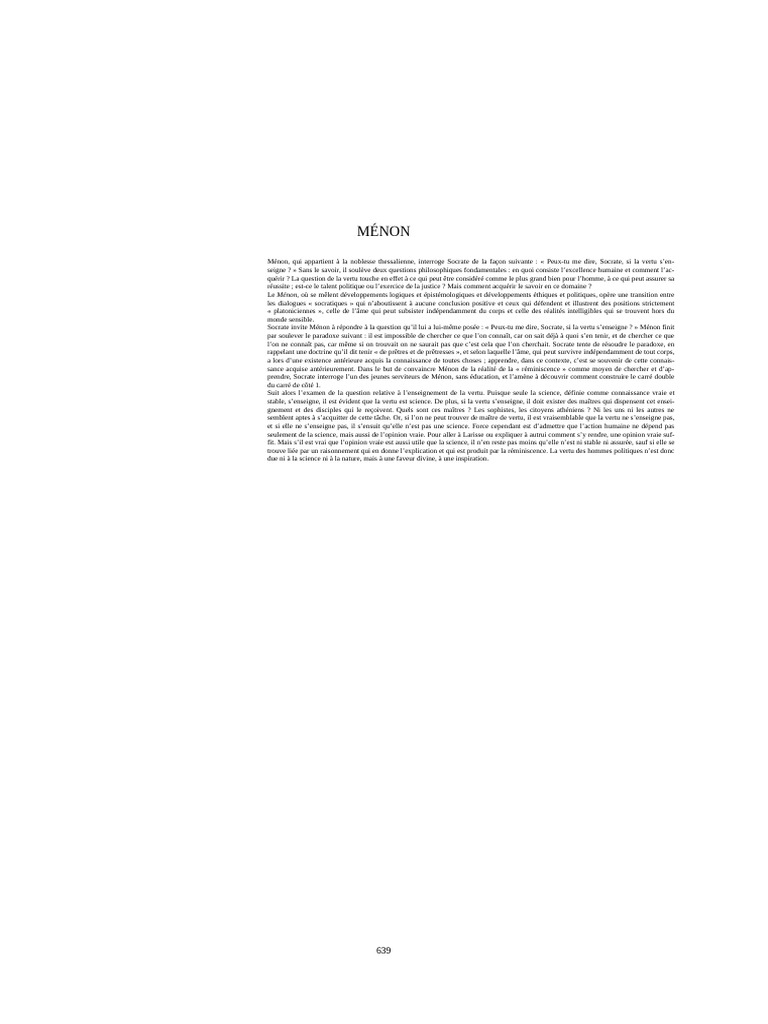 Platon, Ménon, in Luc Brisson (Ed.) - Oeuvres Complètes (2010 ...