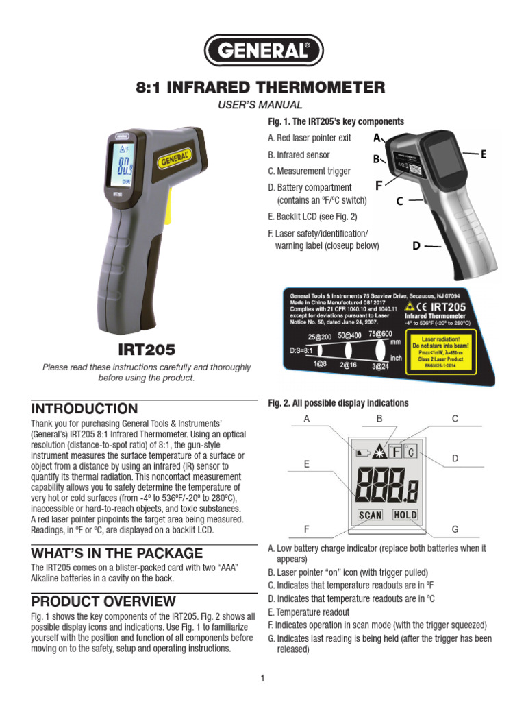 8:1 Infrared Thermometer: User'S Manual | PDF