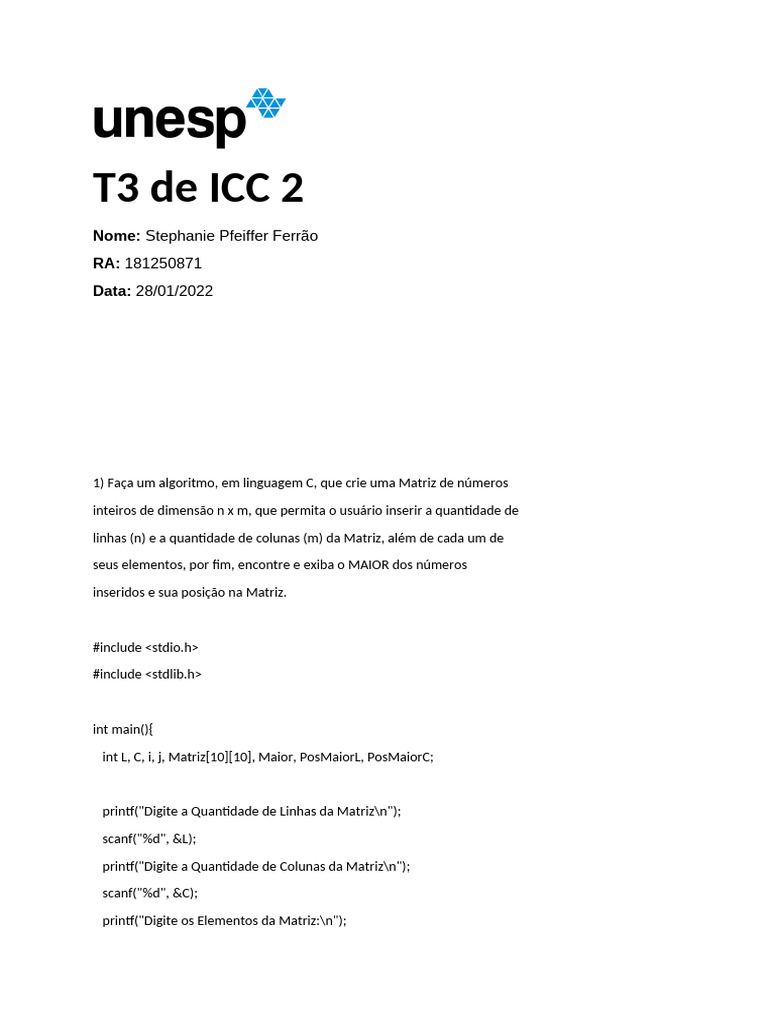 Trabalho 3 de ICC 2 | PDF