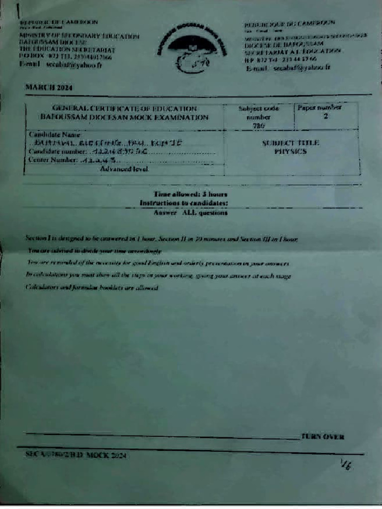 Bafoussam Diocesan Mock 2024 | PDF
