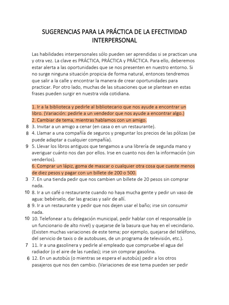 CARLOS SUGERENCIAS PARA LA PRÁCTICA DE LA EFECTIVIDAD INTERPERSONAL | PDF