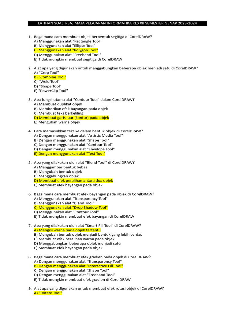 Latihan Soal Psaj Mapel Informatika Kls Xii SMTR 6 2023-2324 | PDF