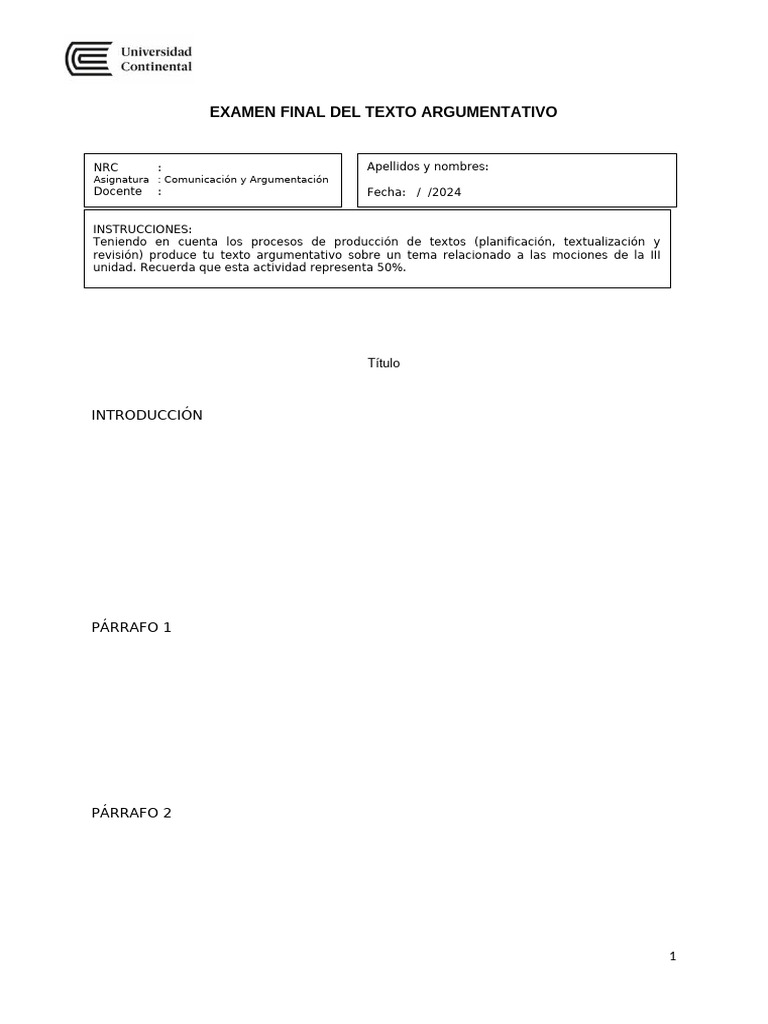 Formato de EXAMEN ESCRITO ARG. | PDF | Tecnología | Estudios de idiomas extranjeros