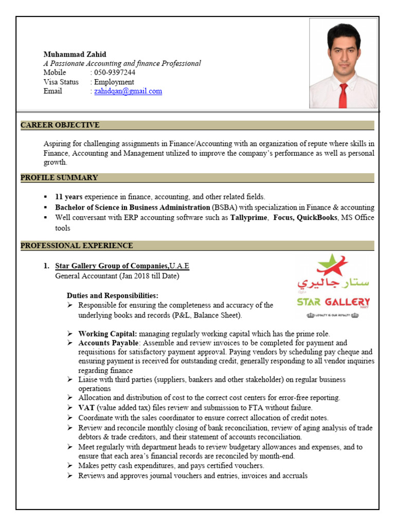 Zahid ACCOUNTANT CV | PDF | Expense | Career & Growth