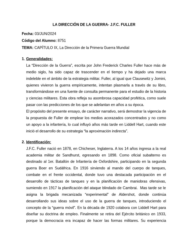 La Dirección de la Guerra de J.F.C. Fuller | PDF