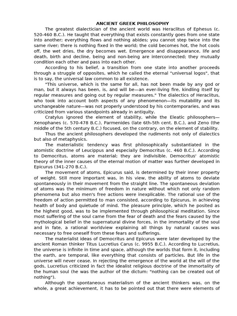 Lecture 7. Ancient Greek Philosophy (Continue) | PDF | Idealism | Aristotle