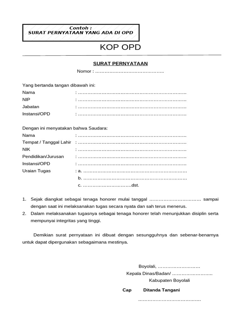 Surat Pernyataan OPD | PDF